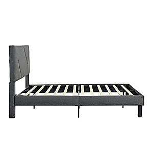 Queen Size Upholstered Platform Bed Frame with Headboard, Strong Wood Slat Support, Mattress Foundation, No Box Spring Needed, Easy Assembly, Gray