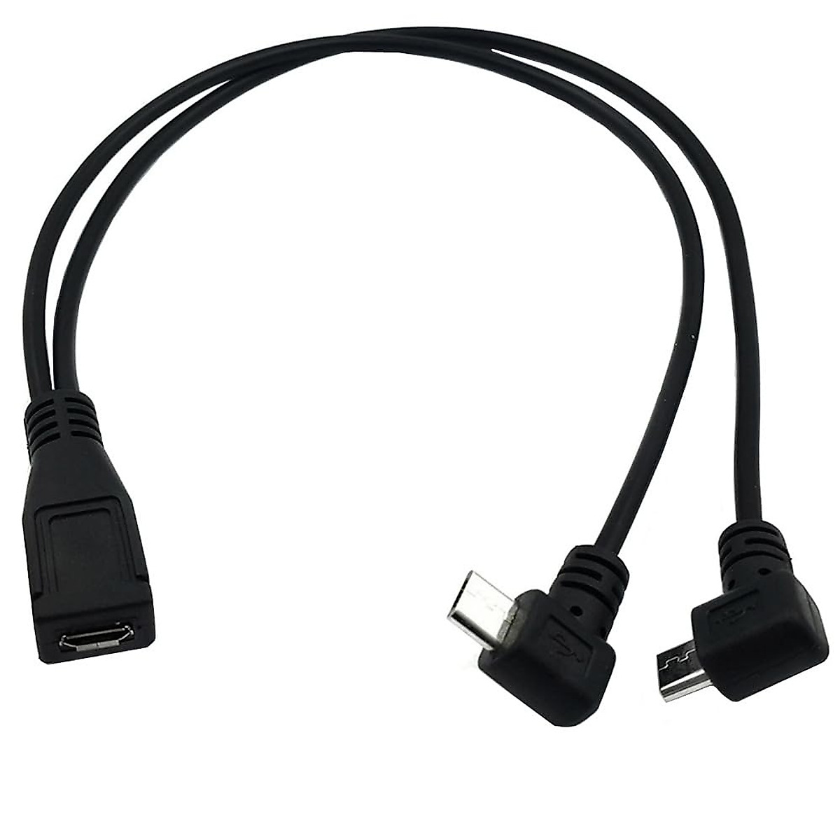 Qaoquda Micro USB 1 to 2 Y Splitter Cable, 1Feet Micro USB Female to Dual Male 90 Degree Angle Converter High Speed Charging Cable (Micro 1F/2M)