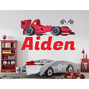 CuteDecals Race Car Custom Name Wall Decal - Personalized Race Car F1 Wall Decor - Sport Race Car Theme Wall Art Mural - Wall Decal for Nursery Bedroom Decoration (Wide 15 inchx8 inch Height)