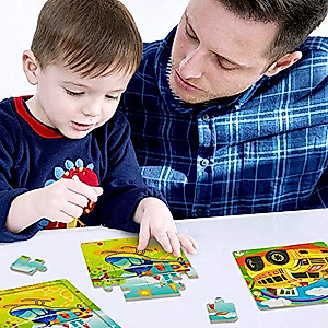 Vileafy 6 Pack Easy Small Travel Puzzles for Kids Ages 3-5 Years Old, Children Cars Wooden Puzzles 16 Piece, Early Educational Toys & Gifts for Boys and Girls