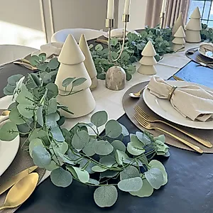 CQURE 8Pcs Eucalyptus Garland,Artificial Eucalyptus Leaves Table Greenery Garland Wreath Spring Garland Vines for Wedding Party Table Bedroom Wall Room Decor