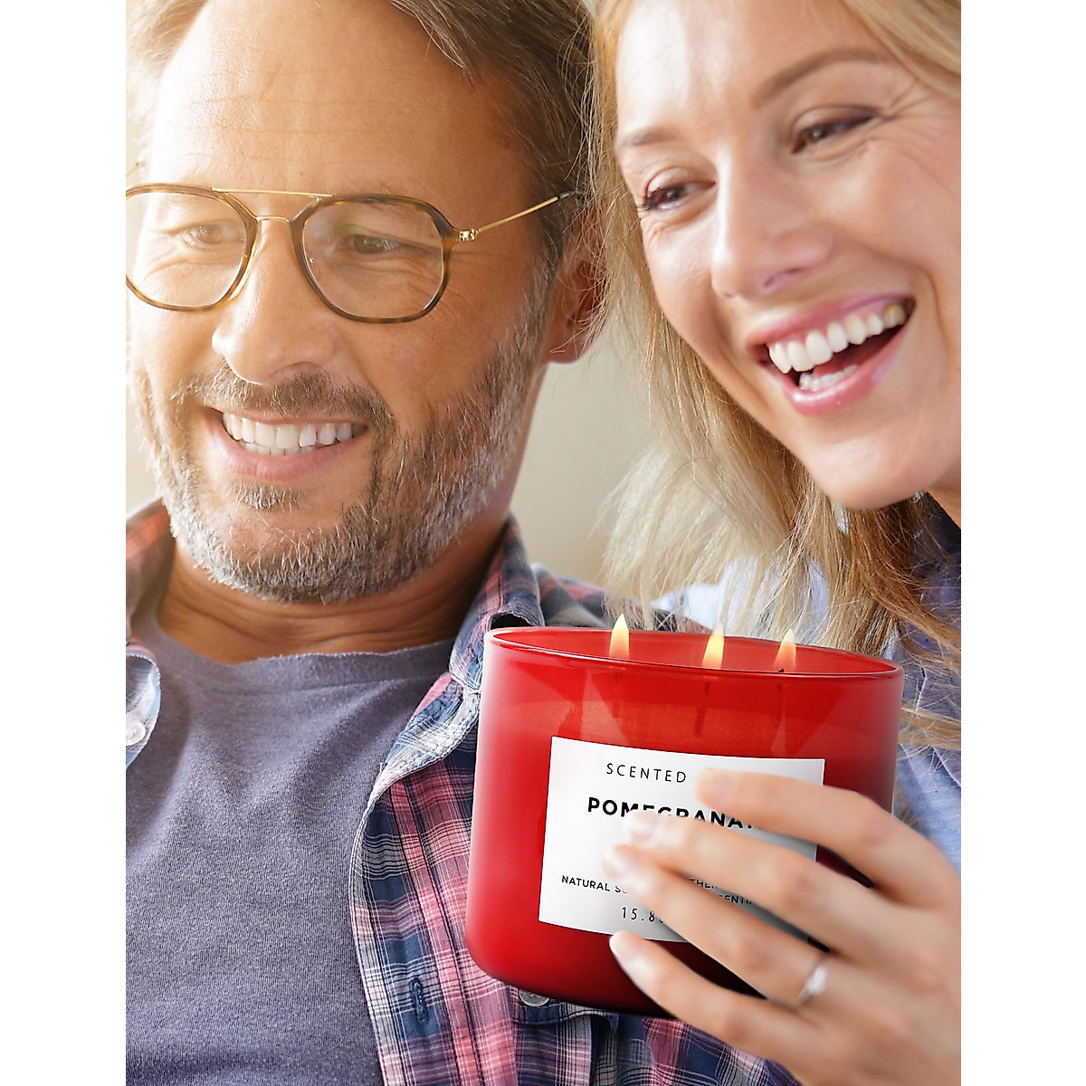 Pomegranate Noir 3-Wick Scented Candle with Strawberry & Vanilla | Highly Scented Natural Soy Candle for Home & Office | Aromatherapy Stress Relief Candle | Luxury Winter Gift Candle for Women & Men