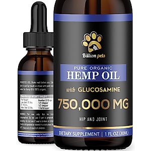 Billion Pets Hemp Oil for Dogs and Cats – Pure Organic Extract Calming Aid Drops with Glucosamine for Hip Support, Immune Function, Balanced Mood and Skin Health