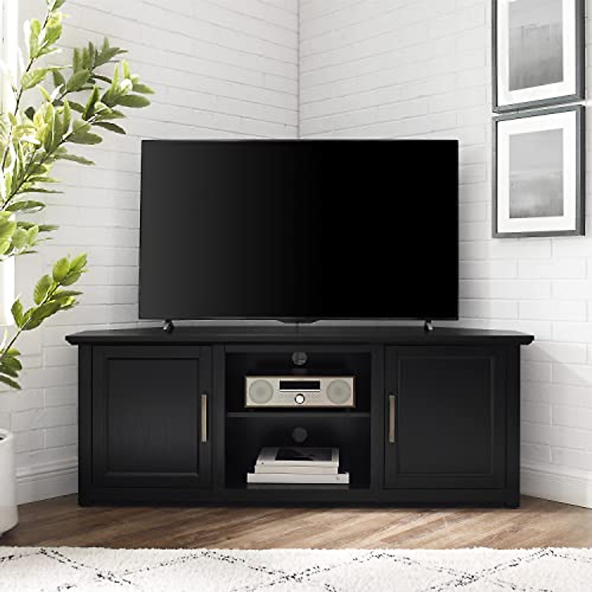 Crosley Furniture Camden Corner TV Stand for 65+ inch TVs, Entertainment Center with Storage Shelves, Black
