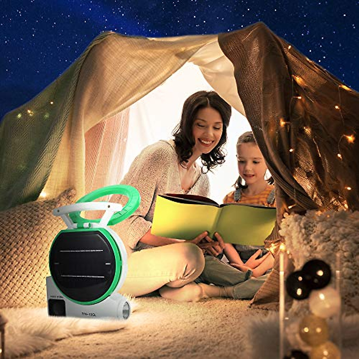 Multi-function Solar Fan Electric Outdoor Fishing Fan with MP3/Table Lamp/Torch/Cell Phone Charging Function for Camping Fishing and Hurricane Emergency