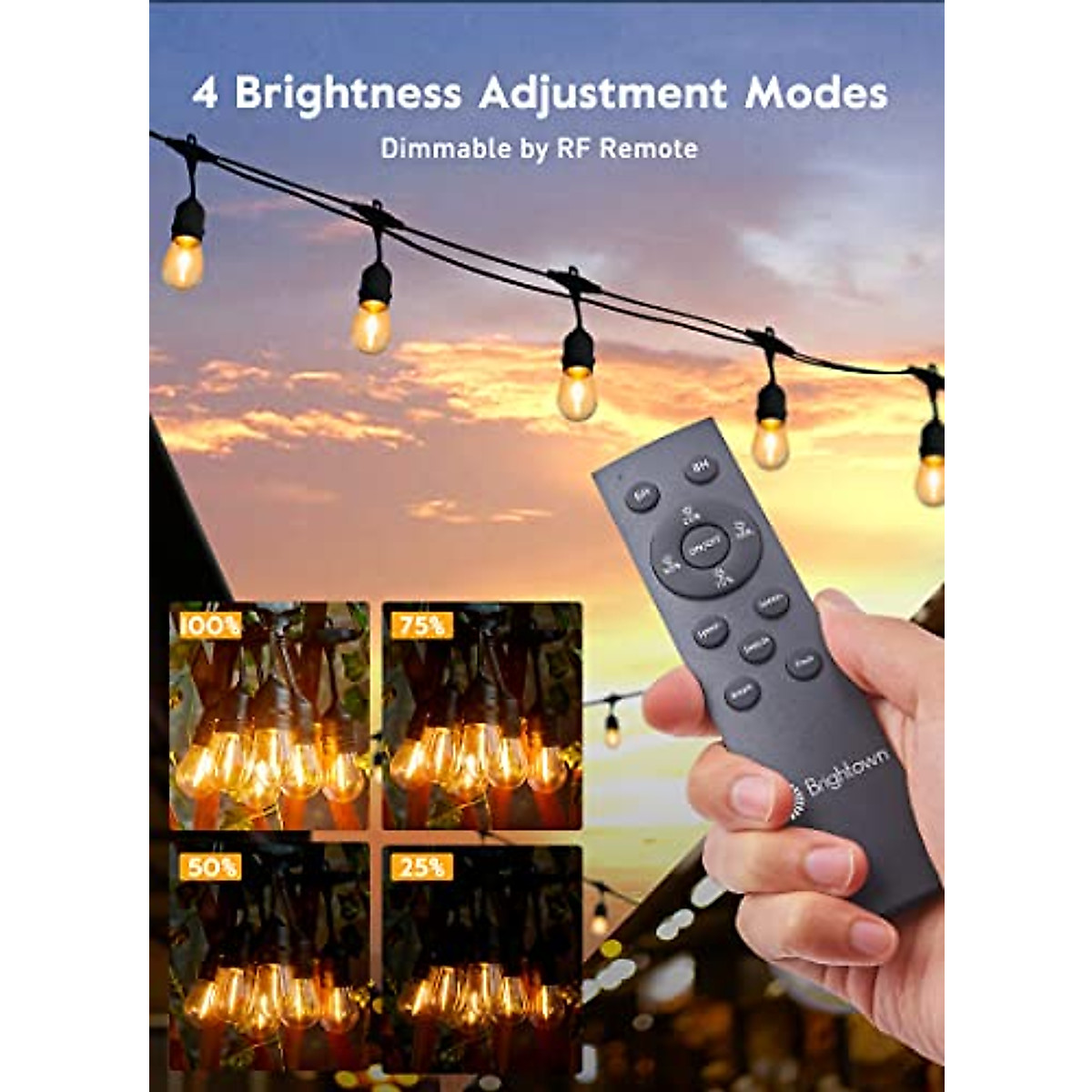 Solar String Lights Outdoor with Remote and Clips - 55FT(45+10) 16 LED Patio Lights with Type-C Port, 3 Modes S14 Lights, Waterproof Cafe Lights Shatterproof for Outside Garden Bistro Party Backyard