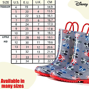 Disney Mickey Mouse Boys Grey PVC Rainboots - Easy-on Handles - Size 7 Toddler
