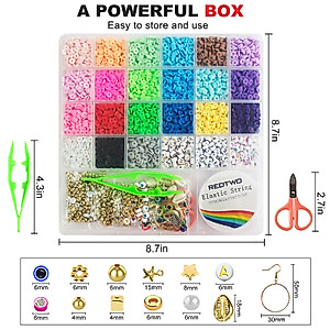 Redtwo 6200 Pcs Clay Beads Bracelet Making Kit, Flat Round Polymer Heishi Beads Friendship Bracelet Kit with Charms and Elastic Strings, Jewelry Making Kit for Girls 8-12 Gifts for Kids