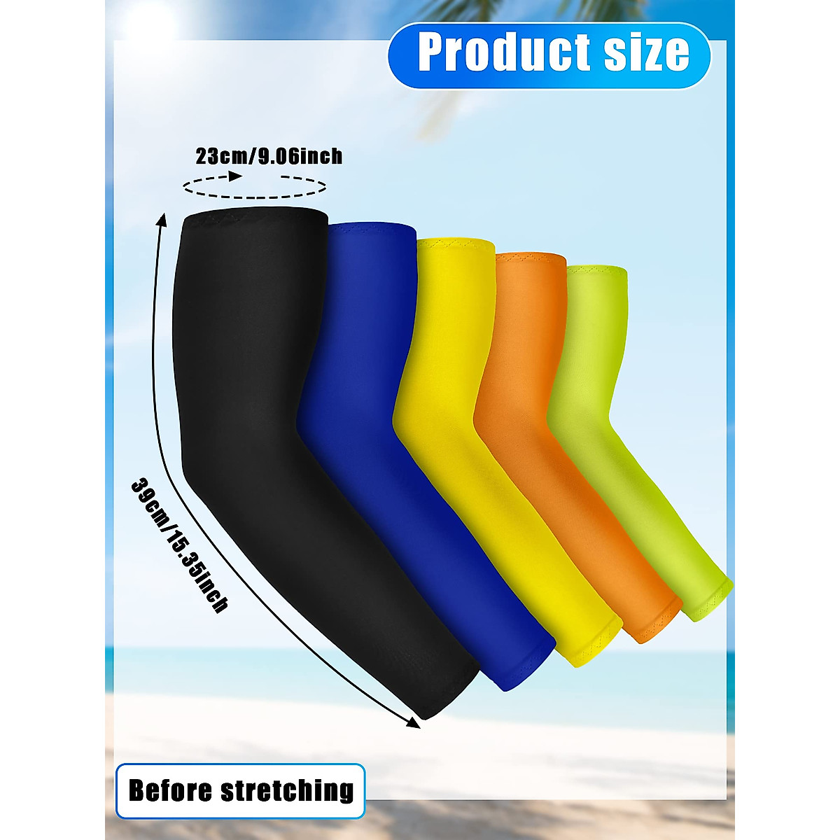 Boao 10 Pairs UV Sun Protection Arm Sleeve for Men Women Work Cooling Compression Tattoo Cover Up Sleeves for Cycling Fishing (Black, Fluorescent Light Green, Orange, Royal Blue, Yellow)
