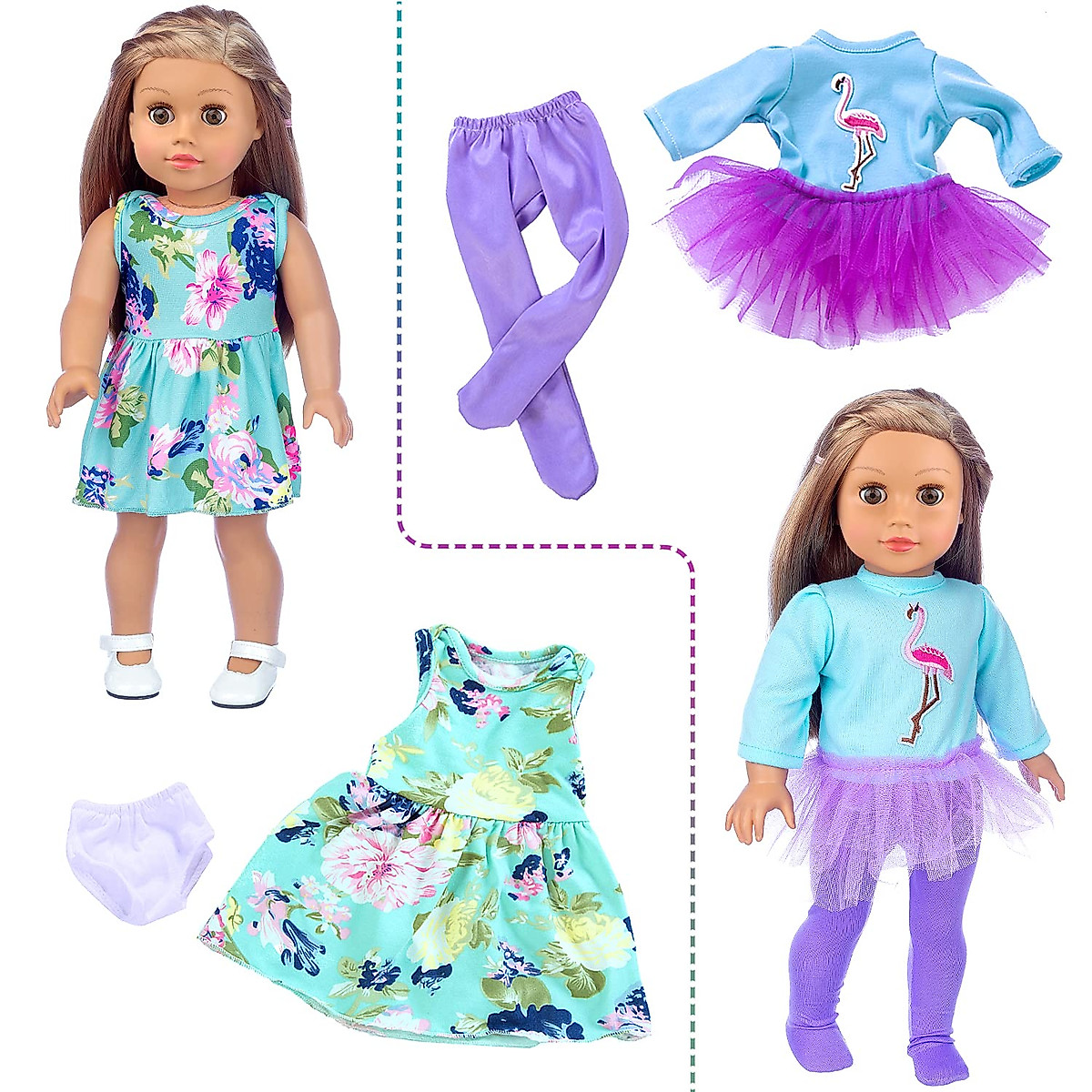 ZITA ELEMENT 24 Pcs American Doll Clothes for 18 inch Doll Clothes and Accessories - Doll Clothing Outfits Dress Swimsuits Tights for 18 Inch Dolls