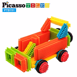 Picasso Toys PTB151 151pcs Hedgehog Block Block STEM Building Tiles Truck Theme Set Learning Playset STEM Toy Set Educational Kit Child Brain Development Preschool Kindergarten Toy w/Animal Figures