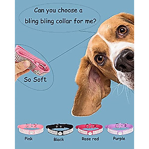 Bling Dog Collar for Small Medium Large Dogs, Crown Rhinestone Dog Collars for Girl and boy Dog, Diamond Puppy Collars, Adjustable Leather Suede SOFE Cat Collar (XS(8.2"-10.6"/21CM-27CM), Rose Red)