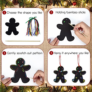 48 Pcs Christmas Scratch Art for Kids, Snowman Elk Rainbow Scratch Paper Angel Bell Christmas Crafts for Kids Christmas Party Favors Supplies Gifts DIY Decoration