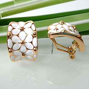 Navachi 18k Gold Plated Square Rainbow White Enamel Omega Az1936o Earrings