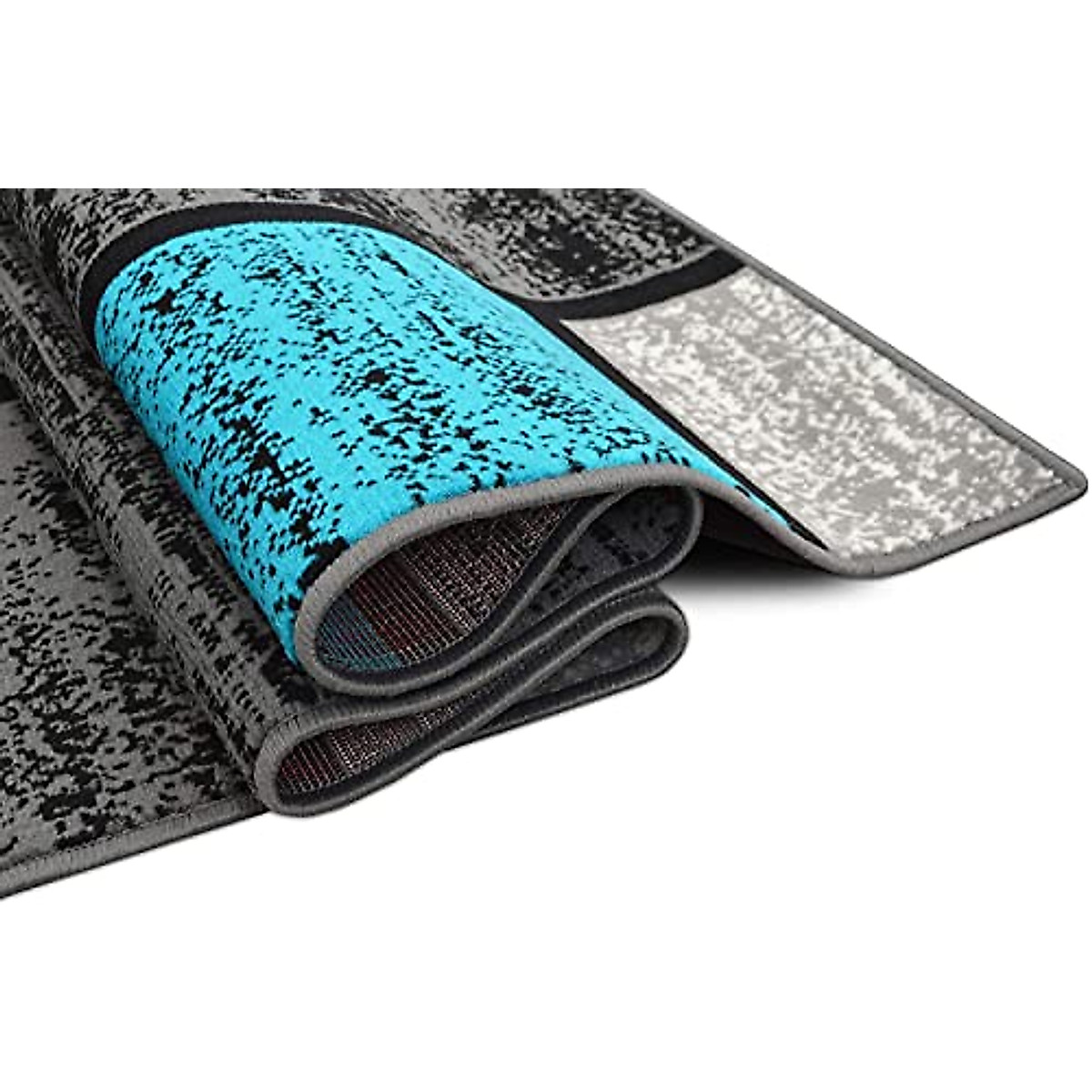 Modern Contemporary Boxes Design Soft Indoor Area Rug Blue Carpet (7’ 8” X 10’ 8”)