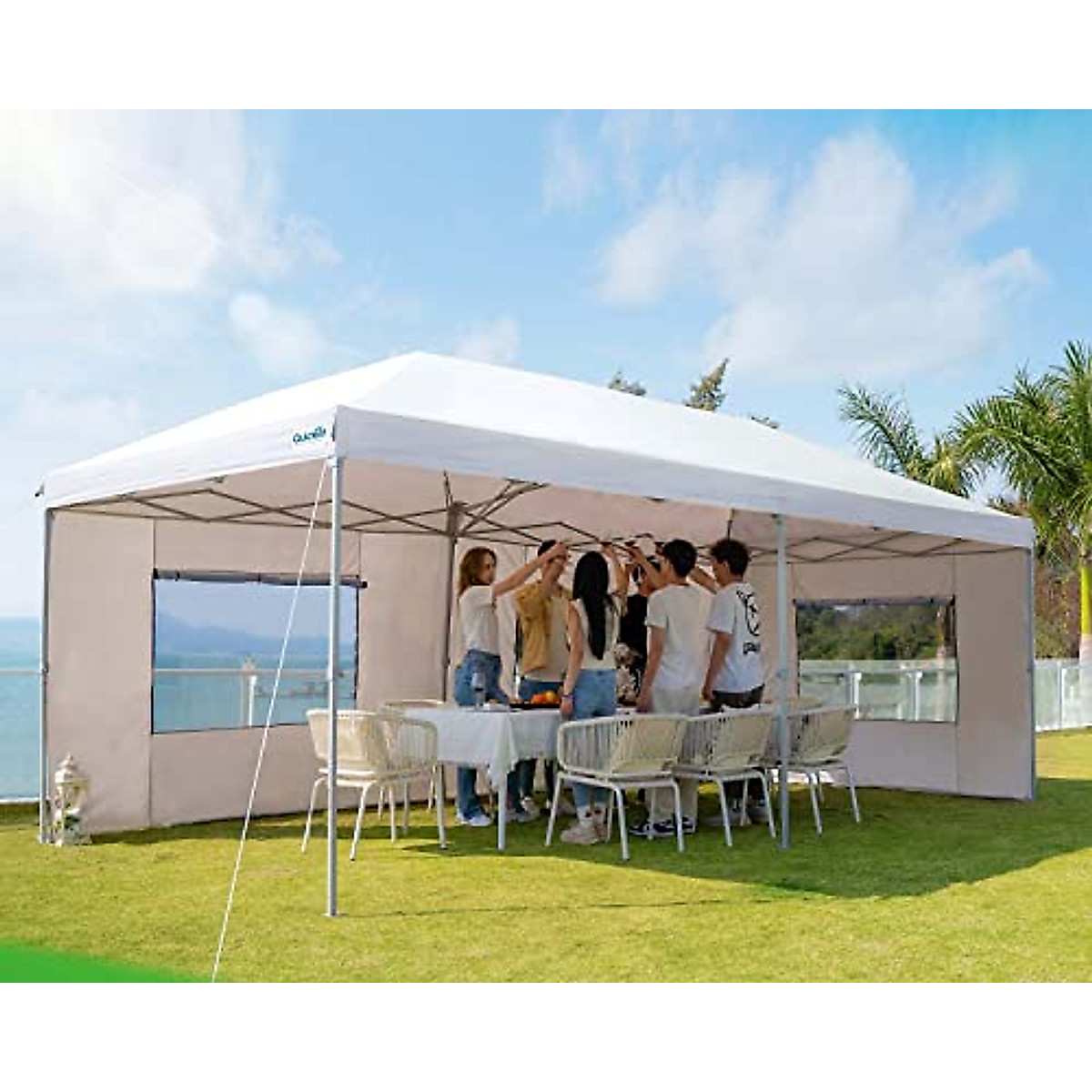 Quictent Privacy 10x20 Pop up Canopy with Sidewalls, Enclosed Ez Party Tent Instant Shelter with Mesh Window for Outdoor Event-(White)