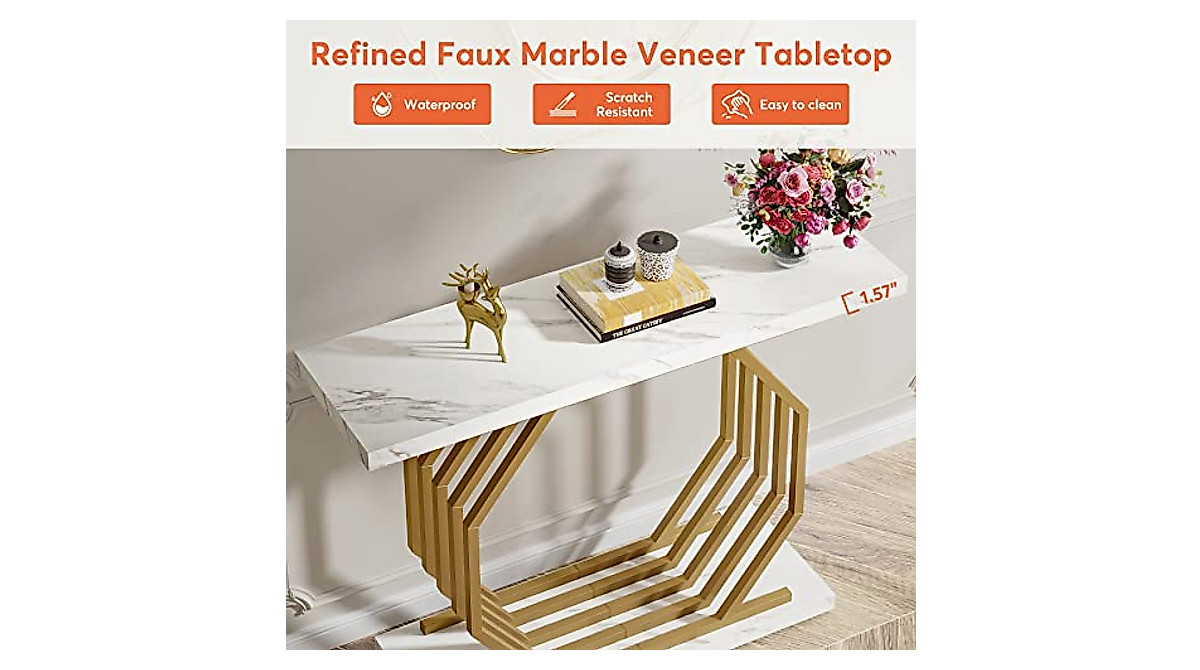 Tribesigns Gold Console Table - Faux Marble Entryway & Sofa