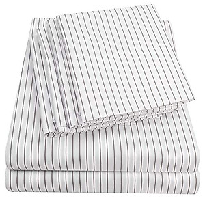 Twin Size Bed Sheets - 4 Piece 1500 Supreme Collection Fine Brushed Microfiber Deep Pocket Twin Sheet Set Bedding - 1 EXTRA PILLOW CASES, GREAT VALUE, Twin, Pinstripe White