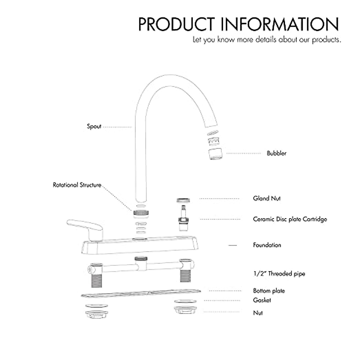 SOLVEX 2 Handle Kitchen Sink Faucet, Matte Black High Arc 360 Swivel Stainless Steel Pipe 3 Hole Kitchen Faucet, Commercial Modern Chrome Kitchen Sink Faucet, SP-80066-N