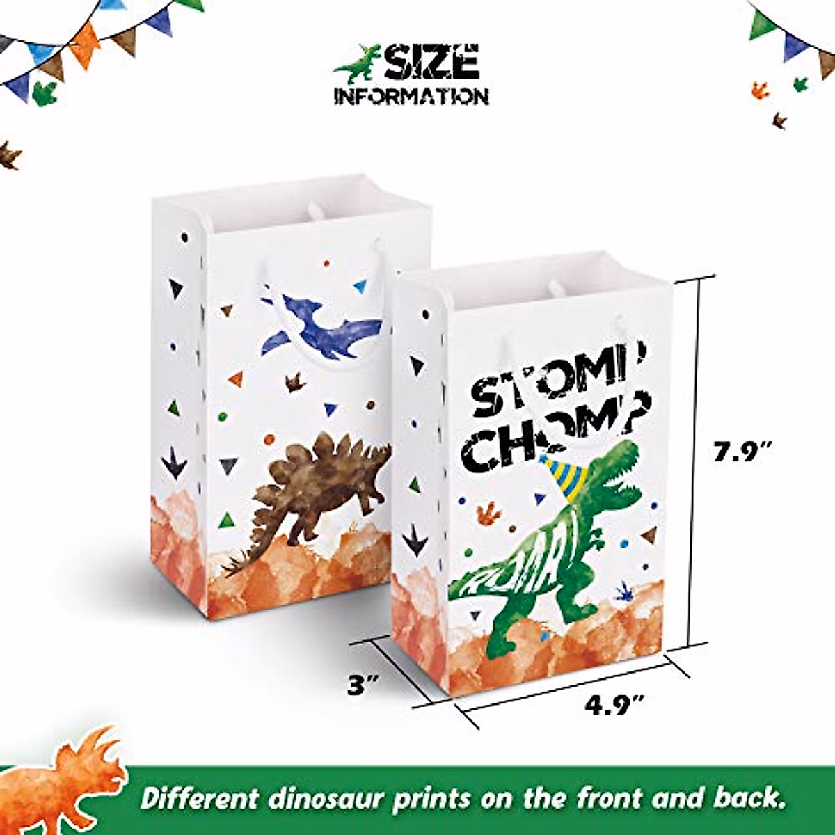 WERNNSAI Watercolor Dinosaur Party Bags - 16 Pack Dinosaur Party Favor Bags for Boys Kids Dino Theme Party Supplies Candy Treat Goodies Gift Bags with Handle