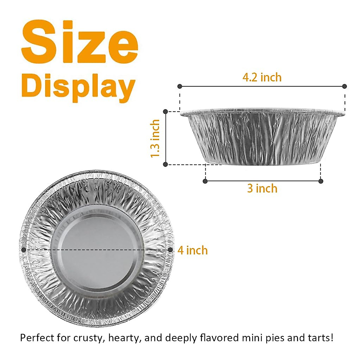 LOYUDEQIU 4 Inch Aluminum Foil Mini Pie Pans 50Pcs - Disposable Small Mini Pie Tins Pot Pie Tins For Bakeries, Cafes, Restaurants - Durable Mini Tart Pans for Pie, Fruit Tarts, Quiche (50, 4 Inch)