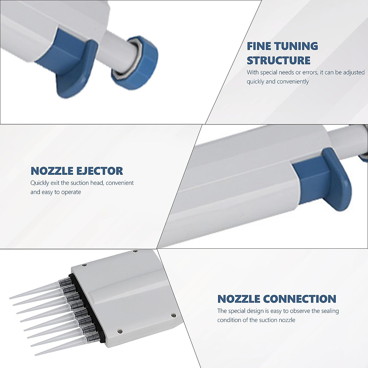 Lab Micropipette Adjustable Volume Pipettor 8-Channel Multichannel Pipett Micro Pipettes Variable Volume Pipettes for Scientific Lab and School 50-300渭l