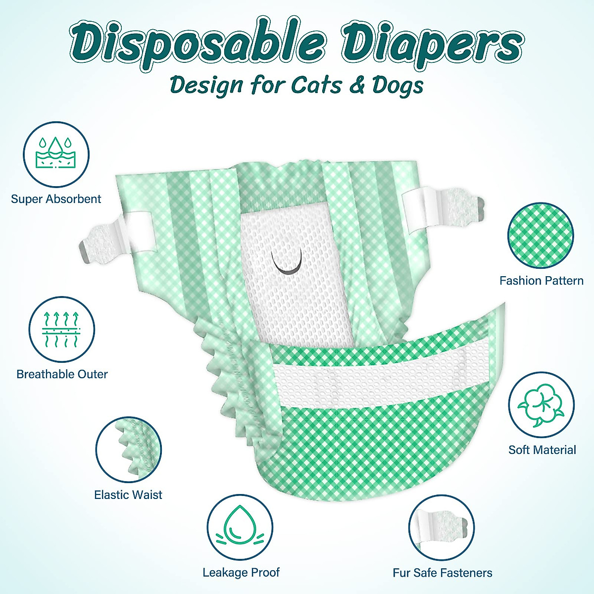 Pet Soft Disposable Cat Diapers - Female Dog Diapers for Cats & Dogs in Heat Period or Urine Incontinence, Doggie Diapers Ultra Absorbent Leak-Proof Puppy Diapers 24pcs (Green, XS)