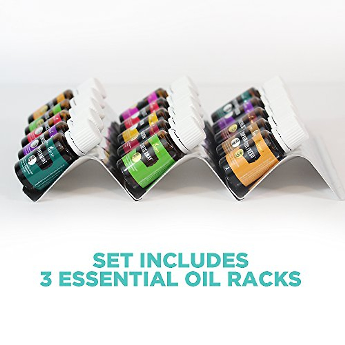 Simply Shelf Essential Oil Storage Organizers - 3pc Expandable Set - Essential Oil Holders for Drawer Storage & Tabletop Display - Holds 15 Oil Bottles (5 & 15mL)