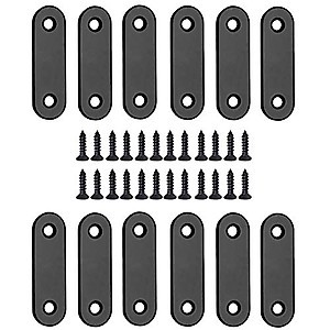 Jiozermi 12 Pcs Straight Brace, Flat Brace 2” x 0.6”, Stainless Steel Straight Bracket, Mending Joining Plates for Wood, Board, Bed Frame, Furniture & Shelves, Matte Black