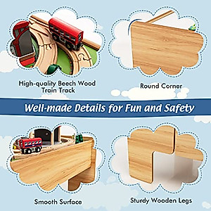 Costzon Train Table, 2 in 1 Kids Activity Table w/Storage Drawer, 100 Multicolor Pieces, Railway, Track, Cars, City, DIY Design, Reversible Tabletop, Gift for Boys Girls, Wooden Train Set (Natural)