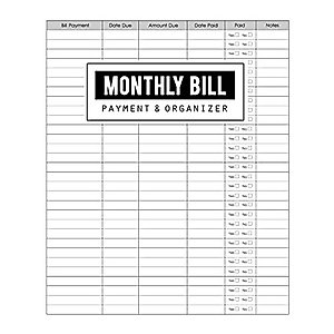 Monthly Bill Payment & Organizer: Money Debt Tracker, Simple Home Budget Spreadsheet, Budget Monthly Planner, Planning Budgeting Record, Expense Finance, Size 8.5 x 11 Inch