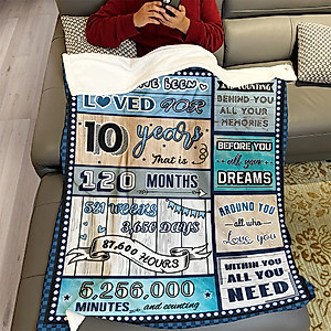 10 Year Old Boy Birthday Gift, Super Soft and Warm Happy Birthday Blanket, Digital Heartwarming Sentences Creative Design Ideal Gifts for 10th, 50"x60"
