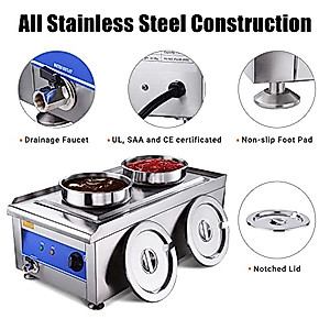 WeChef Commercial Stainless Steel Food Warmer Dual 7L Round Pot Countertop Steam Bain Marie Table Soup Restaurant Buffet