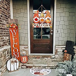 Fall Welcome Door Sign Decor, Gnomes Fall Hanging Sign Thanksgiving Wooden Signs Decorative Wall Plaque, Rustic Front Door Yard Farmhouse Home Autumn Harvest Decorations