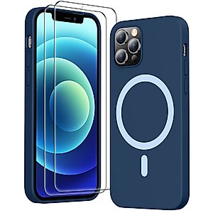 Temdan Liquid Silicone for iPhone 12 Case for iPhone 12 Pro Case with Magsafe,[2*Glass Screen Protector][Soft Anti-Scratch] Shockproof for iPhone 12 Case iPhone 12 Pro Case 6.1 inch-Seablue