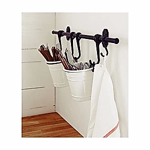 Ikea Steel Kitchen Organizer Set, 31 Inch Rail, 5 Hooks, Black