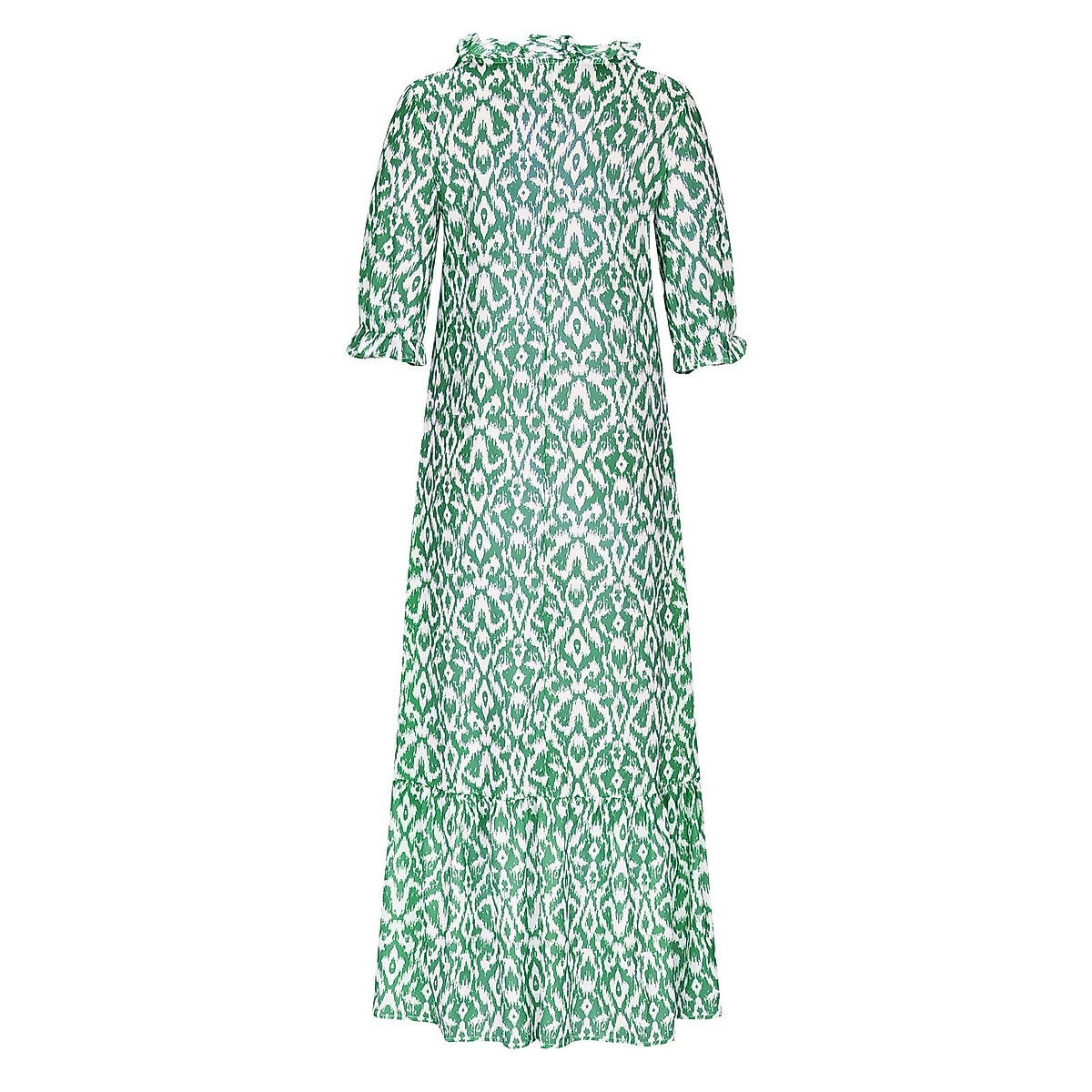Cnebo New Women's Medium and Long Sleeve Dress with Tassels Wide Bohemian Print V Neck Length Sexy Maxi Dresses for Women 2023 Green