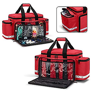 Trunab Emergency Responder Trauma Bag Empty, Professional First Aid Kits Storage Medical Bag with Inner Dividers and Anti-Scratch Bottom, Ideal for EMT, EMS, Paramedics, Red, Bag ONLY
