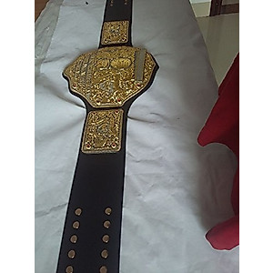 Fandu Belts Big Gold Adult Replica Real Leather Dual Plate Wrestling Championship Belt Title 8mm Thick 6.8lbs Trophy