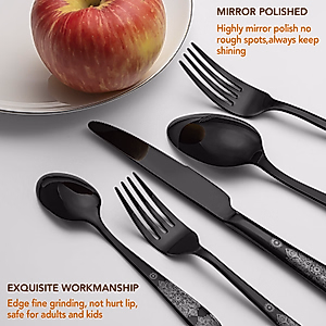 Black Silverware Set for 8, EIUBUIE 40 Piece Premium Stainless Steel Classic Black Cutlery Set, Mirror Polished Flatware Sets with Pattern Handle, Modern Kitchen Eating Utensils Set