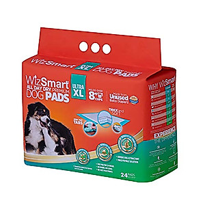 WizSmart Heavyweight Ultra Extra Large 10+ Cup Earth-Friendly & All-Day Dry Premium Dog and Puppy Potty Training Pads, Quick Drying, Absorbent, Odor-Free, Stay Put Tabs, 10+ Cup XL (24 Count)