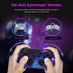 NexiGo Controller (Gen 2) for Switch/Switch Lite/OLED, Bluetooth Controllers for Nintendo Switch with Vibration, Motion, Turbo and LED Light (Cosmic Nebula)