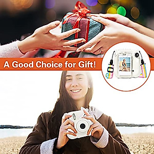 MUZIRI KINOKOO Instax Mini 7+ case, Camera Case for Fuji Instax Mini 7 Plus/Mini 7 + Instant Camera Clear Case with Shoulder Strap and Photo Pocket
