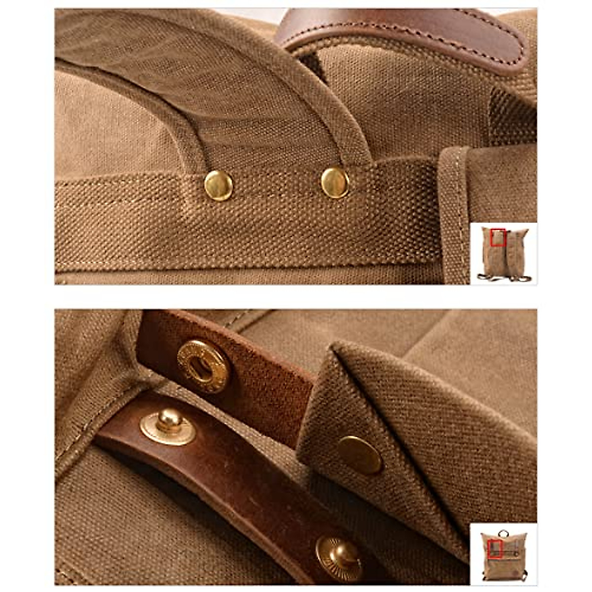 WUDON Leather Laptop Backpack for Men - Vintage Waxed Canvas Shoulder Rucksack for School Flight Hiking