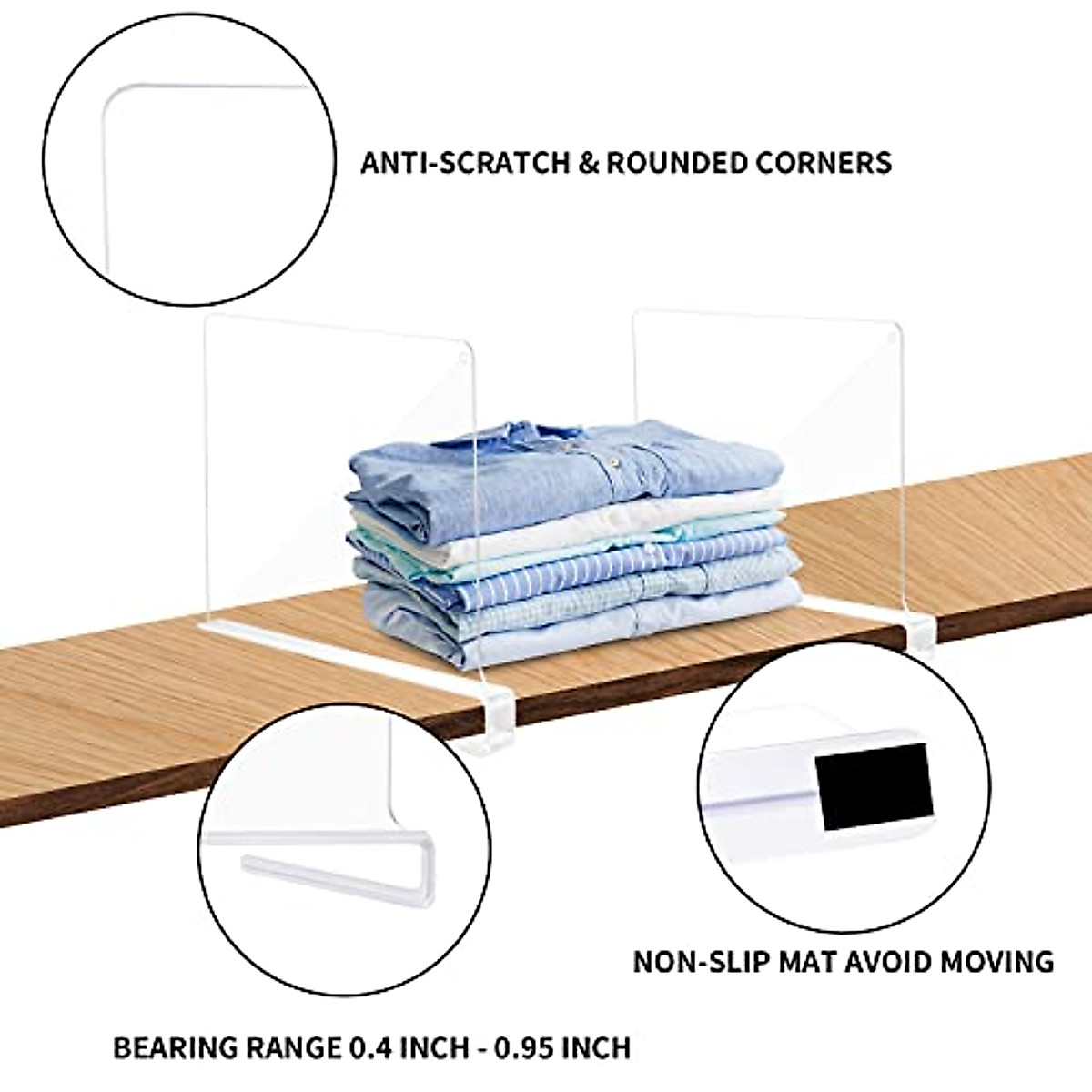 HOLIIO 8PCS Acrylic Shelf Dividers,Clear,Plastic Closets Shelf and Separator Organization for Bedroom, Kitchen and Office