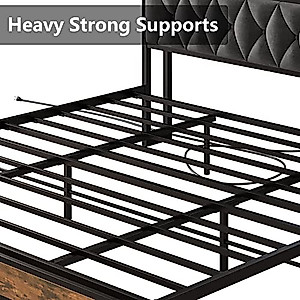 ANCTOR King Size Bed Frame, Storage Headboard with Outlets, Easy to Install, Sturdy and Stable, No Noise, No Box Springs Needed - Perfect for a Good Night's Sleep
