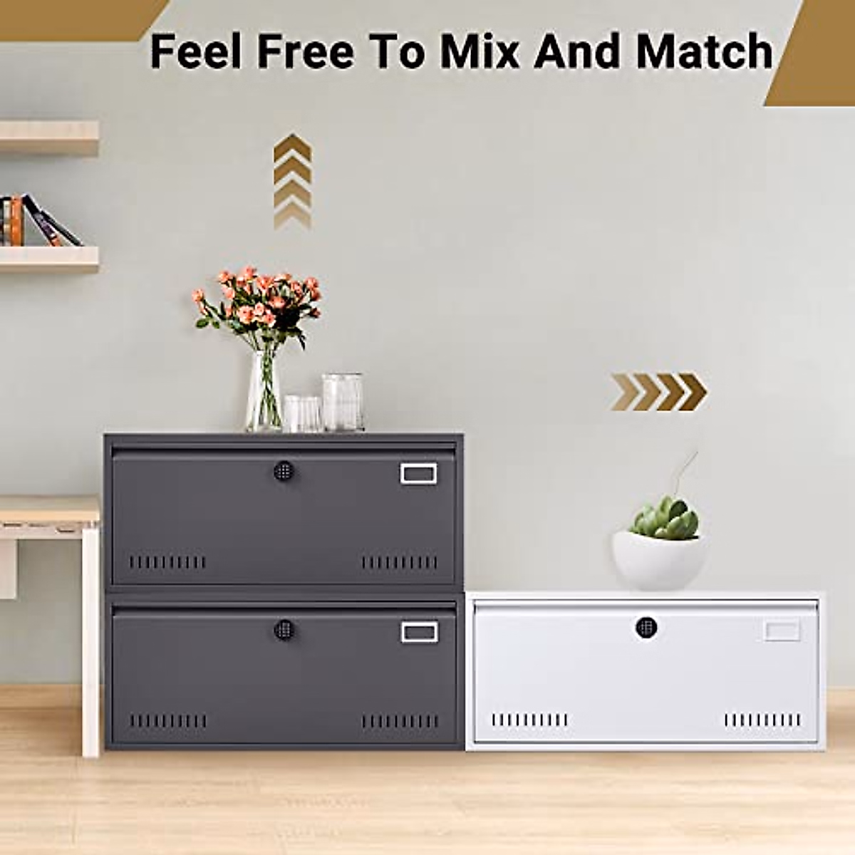 Kaer White Lateral File Cabinet with Lock, Drawer Lateral Filing Cabinet,for A4 Legal/Letter Size,Home Office Furniture,Metal Steel