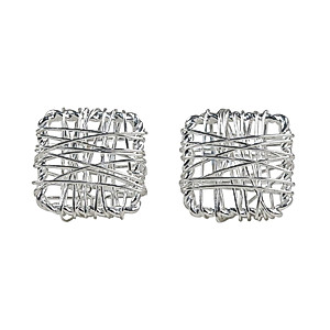 NOVICA Artisan Sterling Silver Stud Earrings Wrap Square Made Thailand No Stone Geometric [0.3 in L x 0.3 in W] ' Crisscross Square'