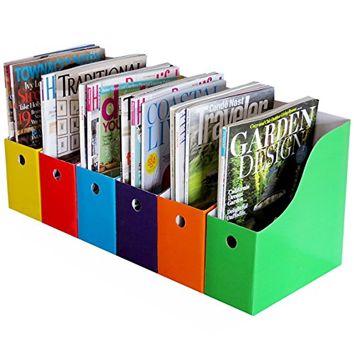 Evelots Magazine File Holder-Organizer-Full 4 Inch Wide-6 Colors-W/Labels-Set/6