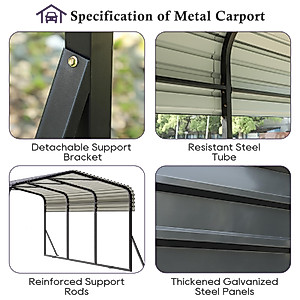 GS CHIER 10x15FT Metal Carport, Heavy Duty Carport with Galvanized Steel Roof and Enhanced Base, Upgraded Large Outdoor Carport Canopy, Metal Carport Garage for Cars, Boats, Trucks, Gray(10x15FT)